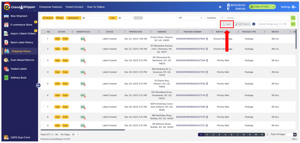How to Export Shipping History - Grand Shipper