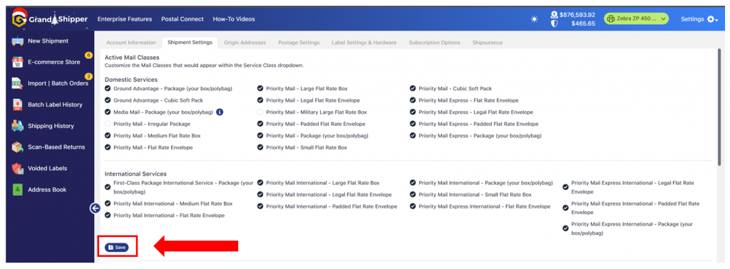 How to Enable/Disable Shipping Mail Classes - Grandshipper.com