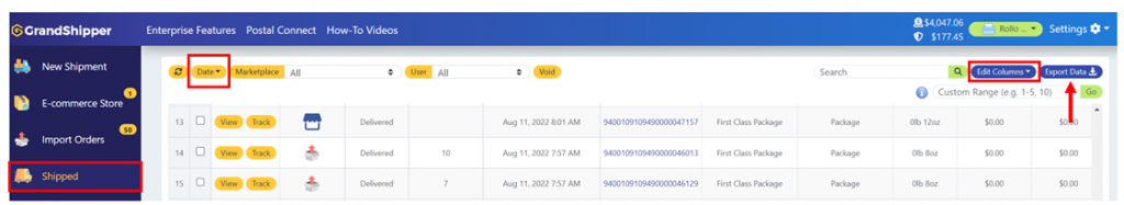 How To Export Shipping History - Grandshipper.com